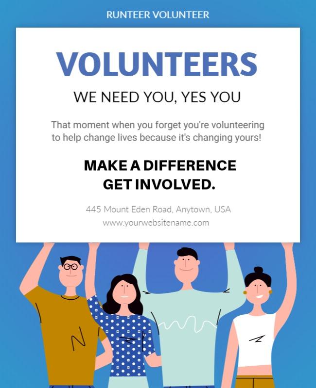 Playful Blue Community Volunteer Recruitment Poster Template