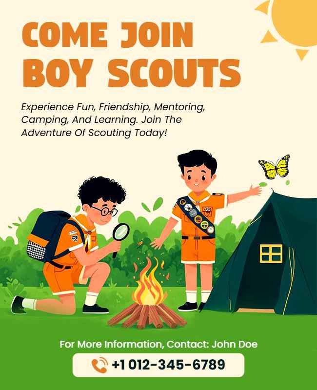 Playful Camping Adventure for Boy Scouts Recruitment Poster Template