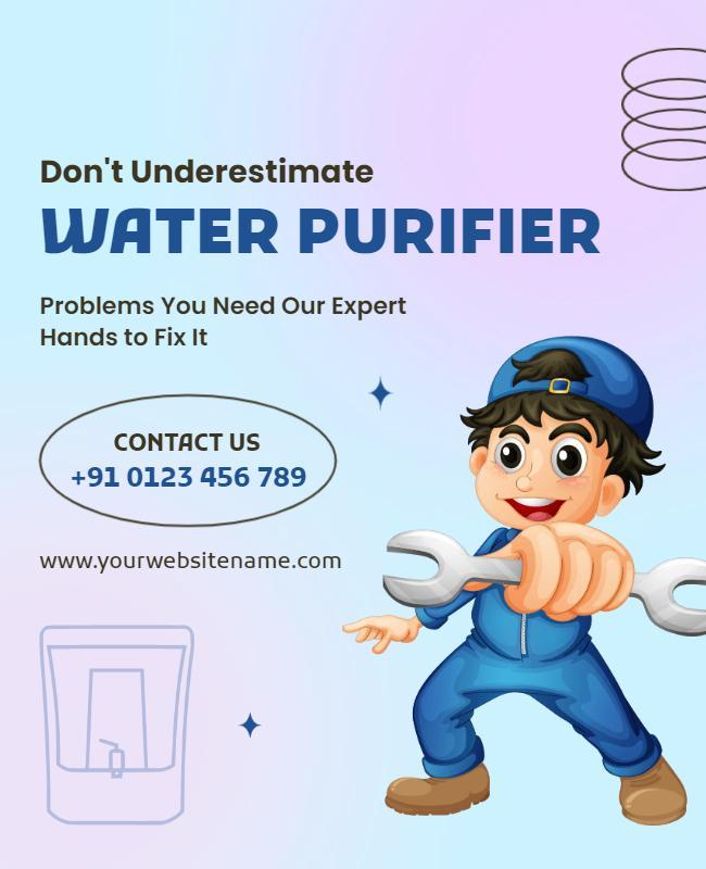 Playful Cartoon Water Purifier Service Assistance Poster Template
