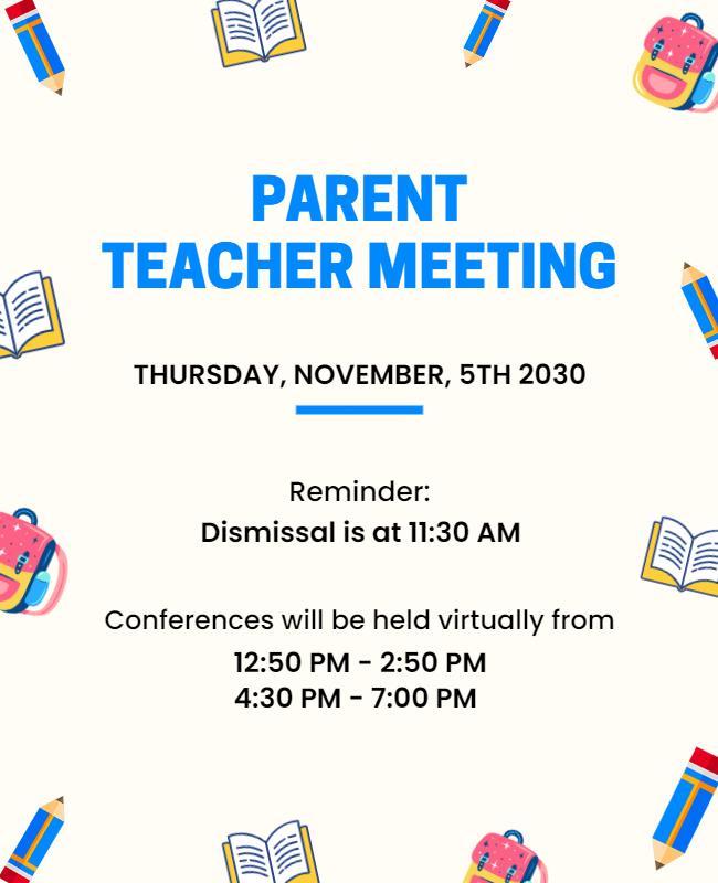 Playful Colorful Parent Teacher Meeting Announcement Poster Template