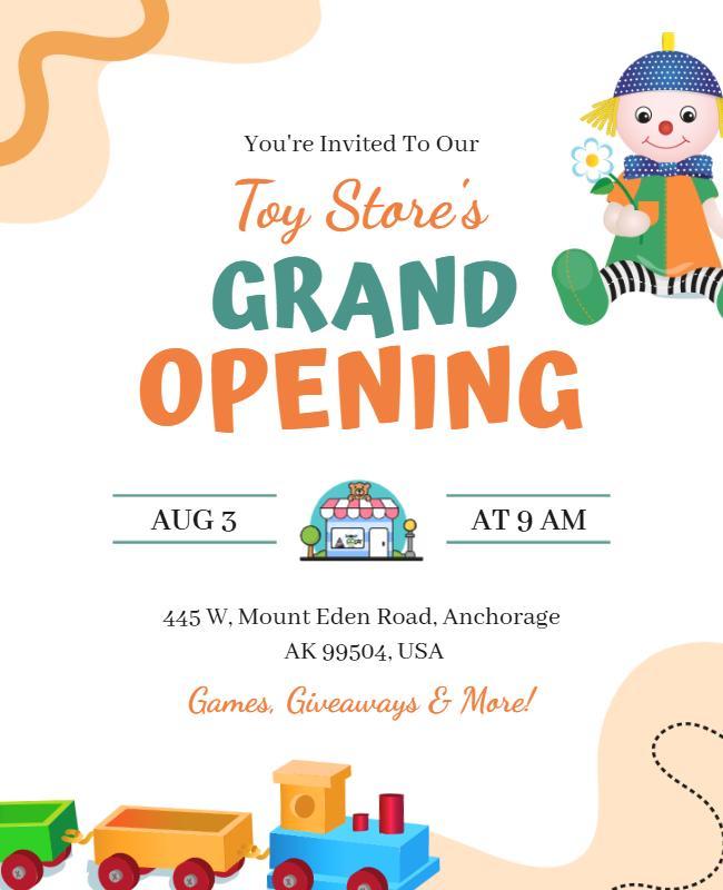Playful Colorful Toy Store Grand Opening Celebration Poster Template