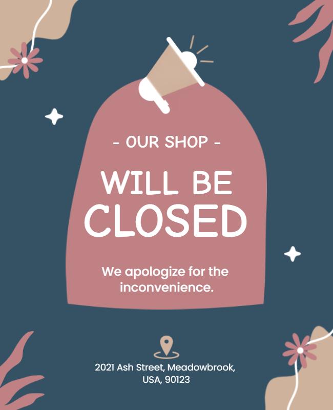 Playful Elegant Shop Closure Notice Poster Template