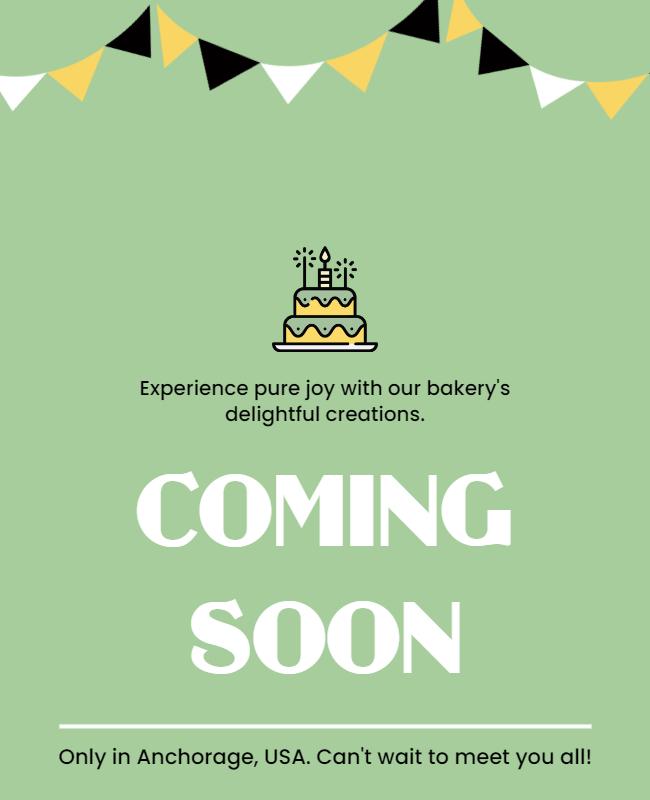 Playful Green Bakery Coming Soon Announcement Poster Template