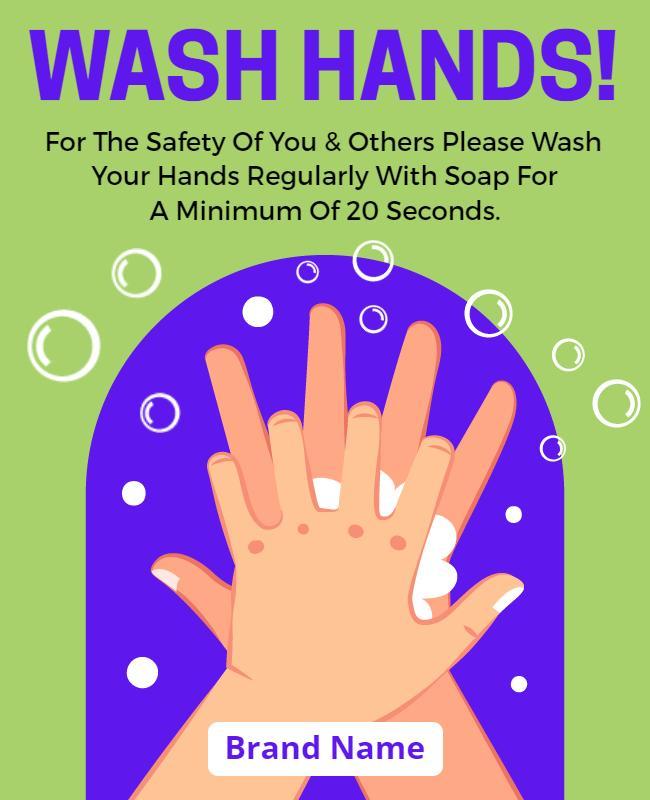 Playful Green Hygiene Awareness Hand Washing Poster Template