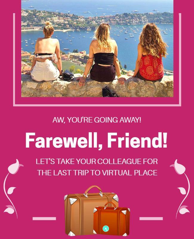 Playful Pink Farewell Colleague Virtual Trip Poster Template