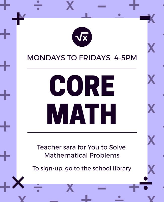 Playful Purple Core Math Learning Workshop Poster Template