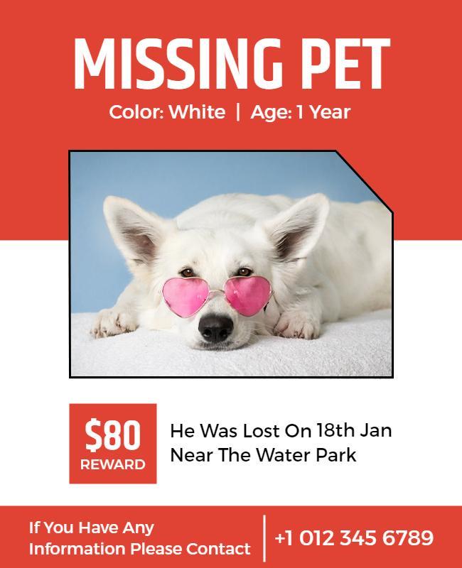 Playful White Dog Missing Pet Announcement Poster Template