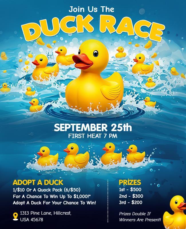 Playful Yellow Duck Race Fundraiser Event Poster Template