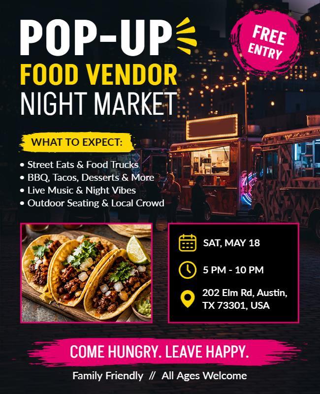 Pop-up Food Vendor Night Market Event Flyer Template
