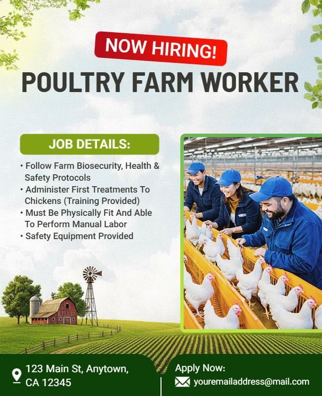 Poultry Farm Worker Job Hiring Announcement Flyer Template