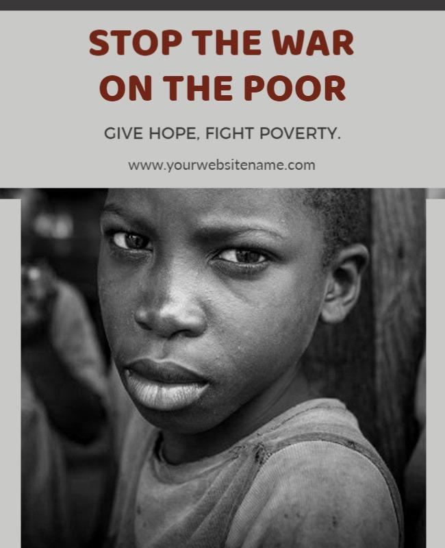 Powerful Black and White Anti-Poverty Advocacy Poster Template