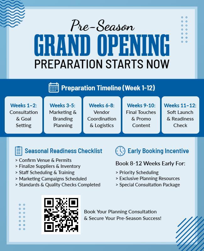Pre-Season Business Grand Opening Preparation Flyer Template