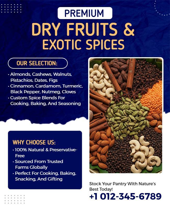 Premium Dry Fruits and Exotic Spices Promotional Flyer Template