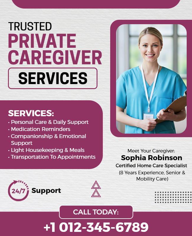 Private Caregiver Service Promotion Flyer Template
