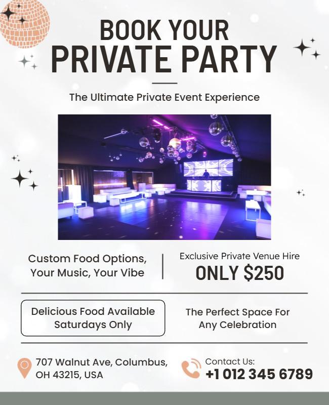Private Party Venue Booking Flyer Template