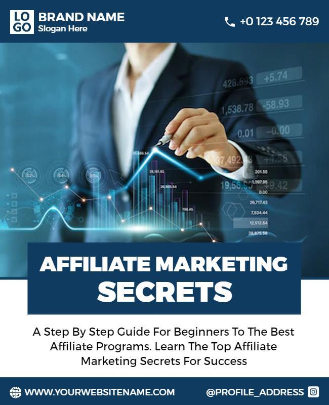 Professional Blue Affiliate Marketing Secrets Guide Poster Template