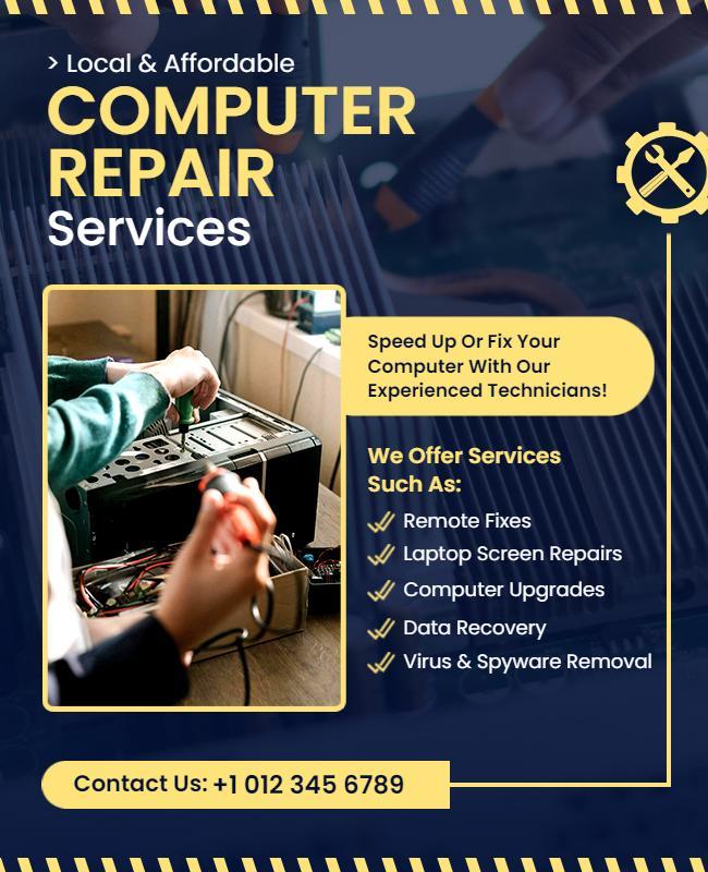 Professional Blue Computer Repair Services Poster Template