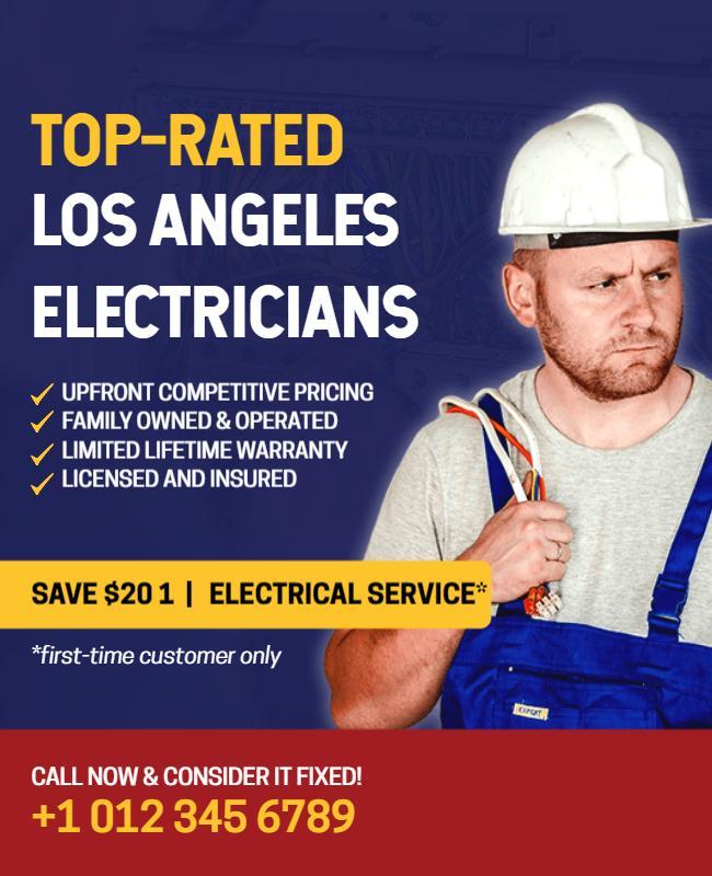 Professional Blue Electrical Service Advertisement Poster Template