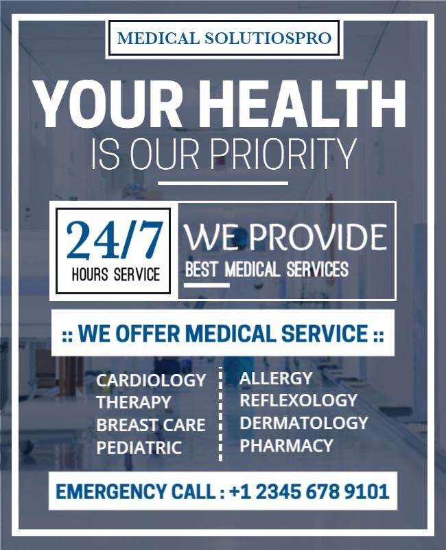 Professional Blue Healthcare Services Information Poster Template