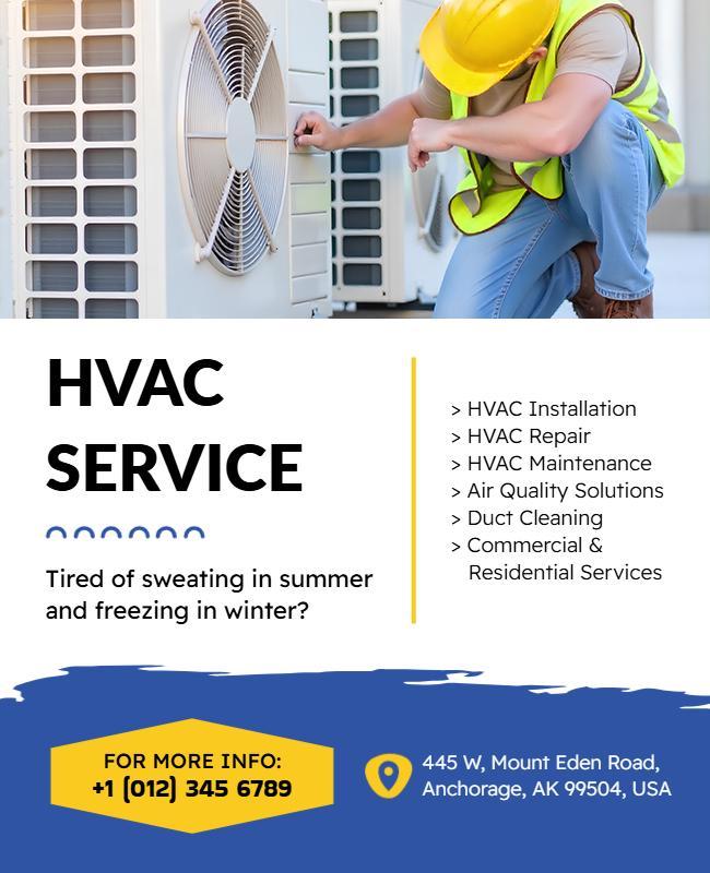 Professional Blue HVAC Service Repair and Maintenance Poster Template