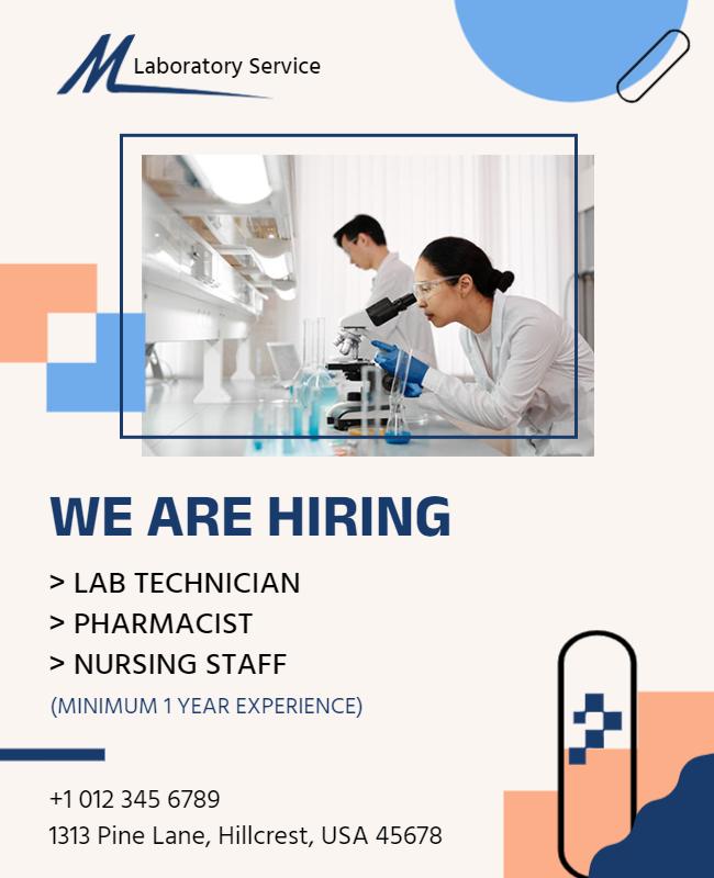 Professional Blue Laboratory Service Hiring Announcement Poster Template