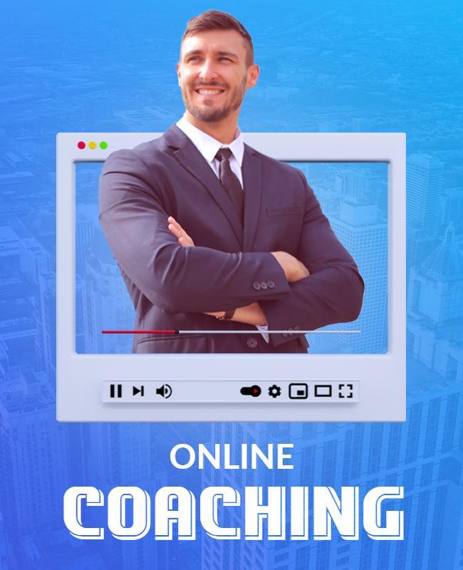Professional Blue Online Coaching Video Presentation Poster Template