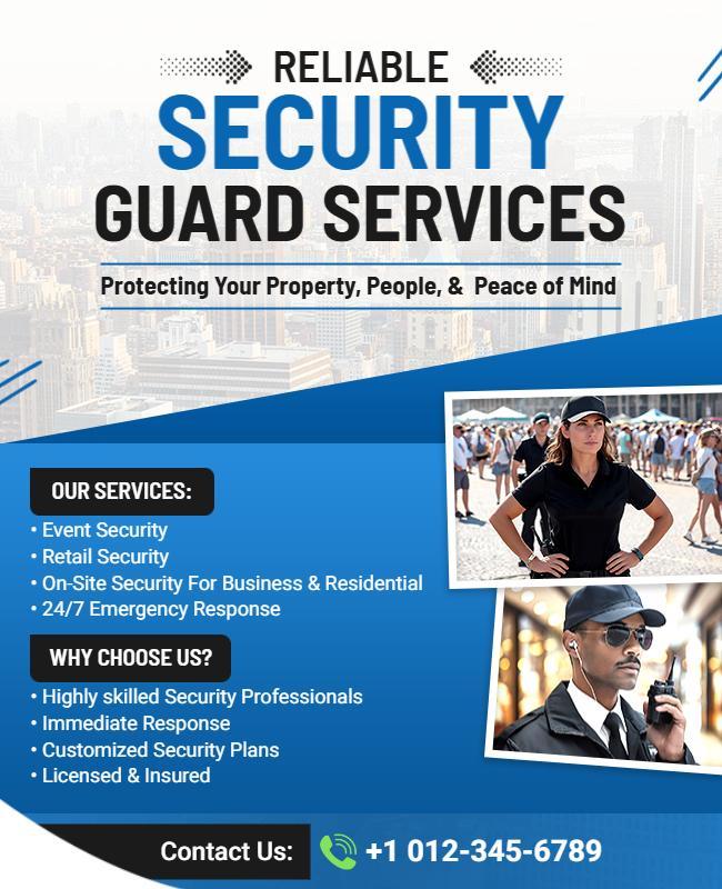 Professional Blue Security Guard Services Advertisement Poster Template