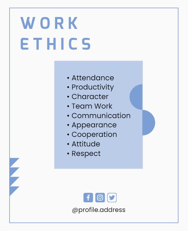 Professional Blue Work Ethics Principles Overview Poster Template