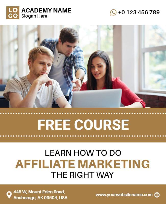 Professional Brown Affiliate Marketing Free Course Poster Template