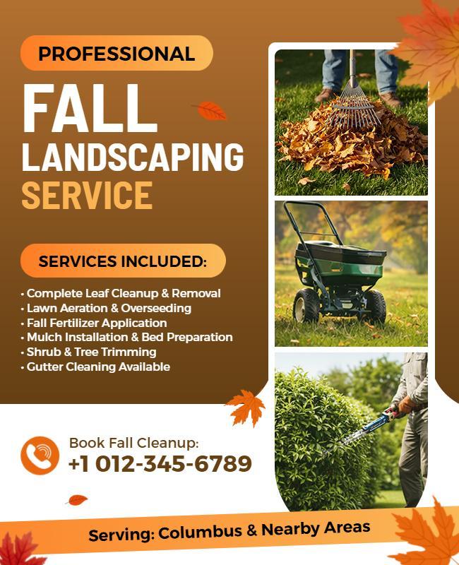 Professional Fall Landscaping Service Promotion Flyer Template