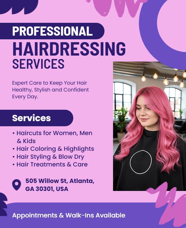 Professional Hairdressing Services Promotional Flyer Template