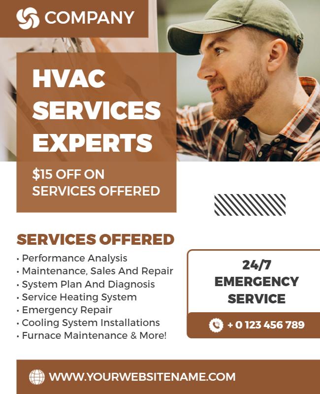 Professional Orange HVAC Services Experts Poster Template
