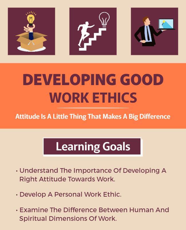 Professional Orange Work Ethics Development Learning Poster Template