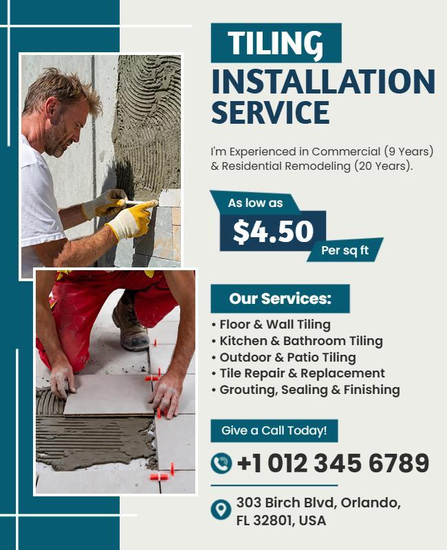 Professional Tiling Installation Service Flyer Template
