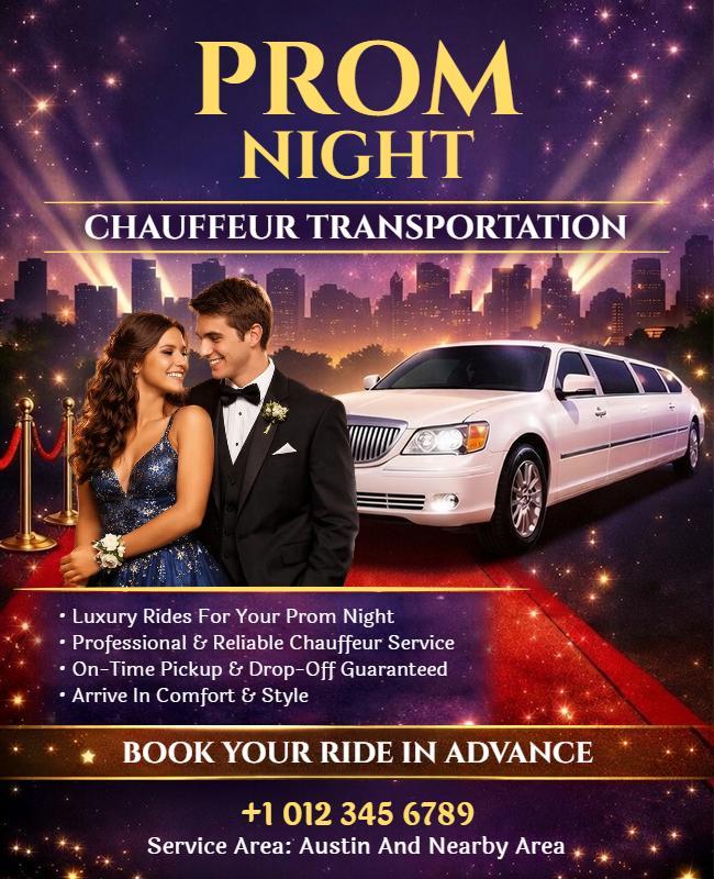 Prom Night Chauffeur Transportation Service Flyer Template