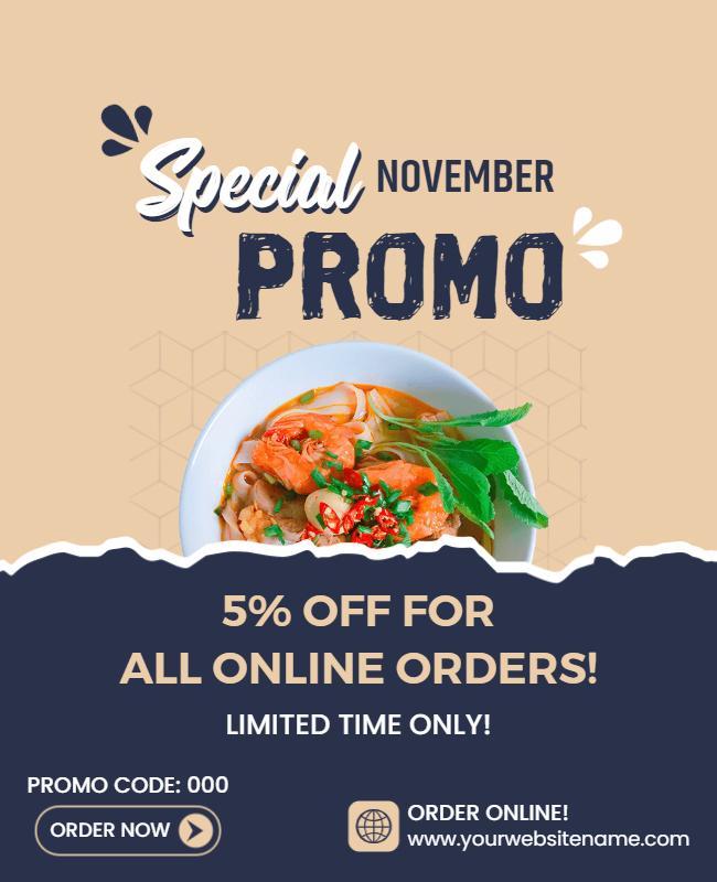 Promotional Discount Offer for Online Food Orders Poster Template