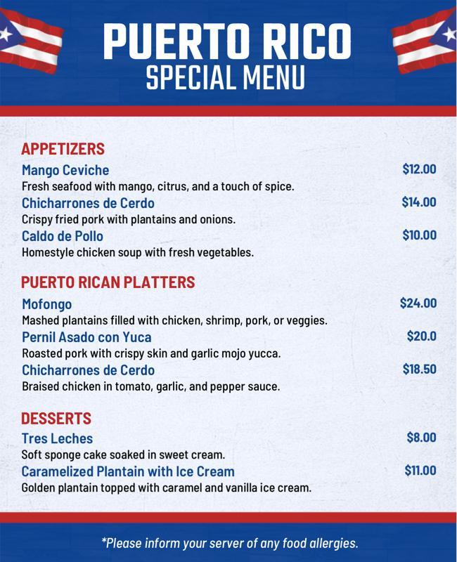 Puerto Rican Cuisine Special Menu Flyer Template