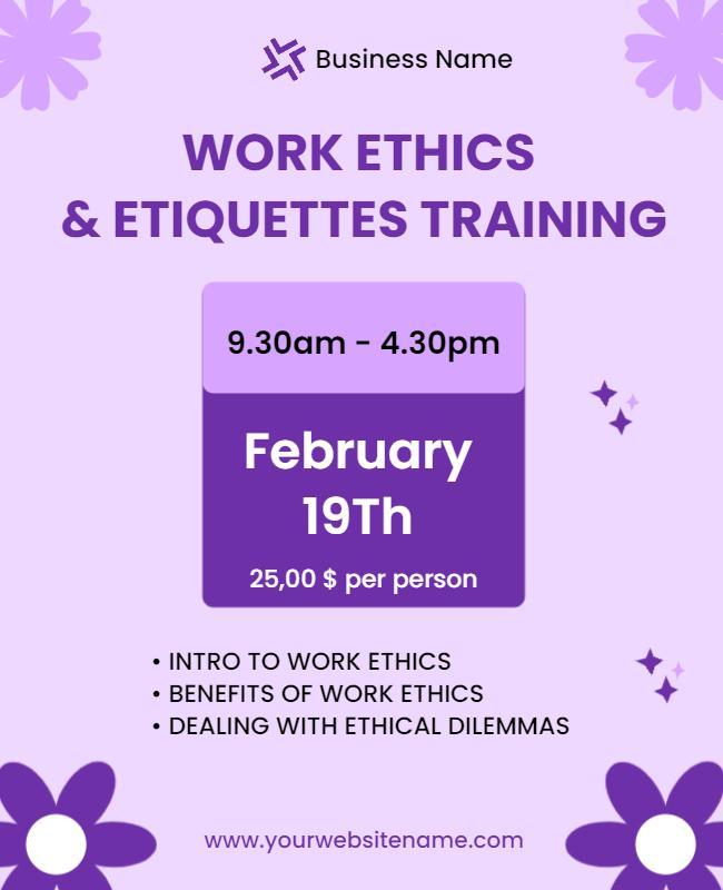 Purple Theme Work Ethics and Etiquettes Training Poster Template