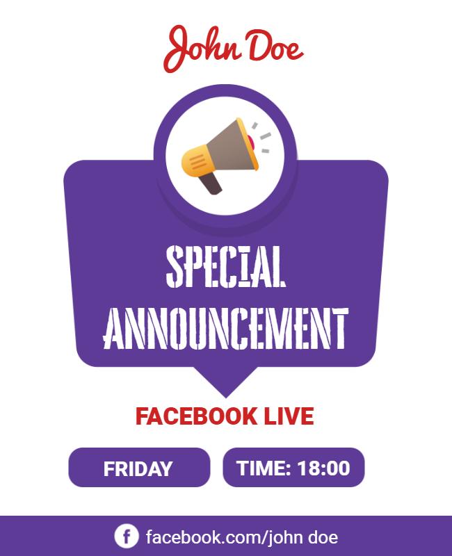 Purple Themed Special Announcement Facebook Live Poster Template