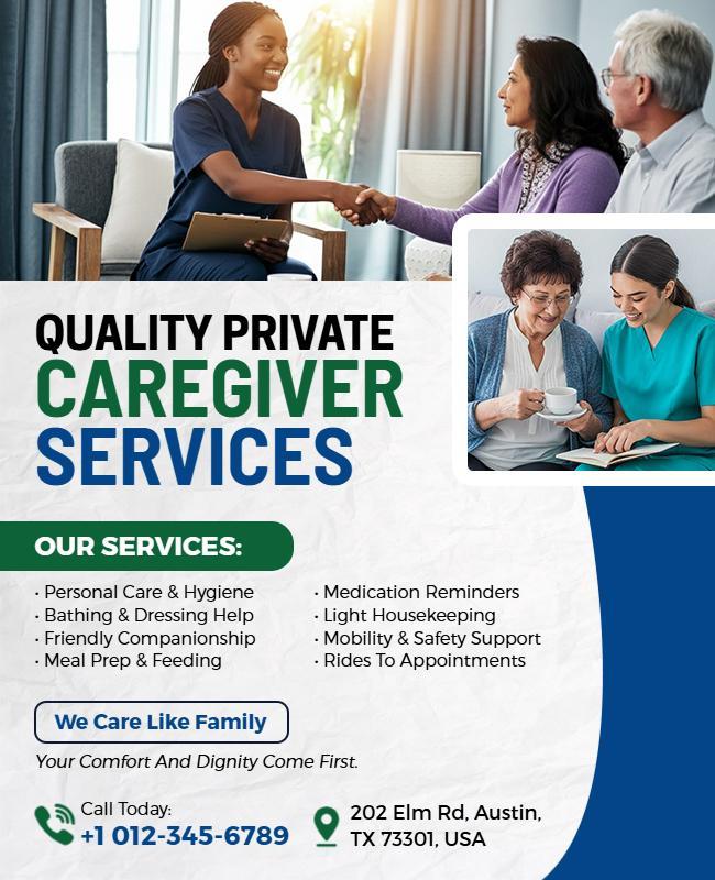 Quality Private Caregiver Services Flyer Template