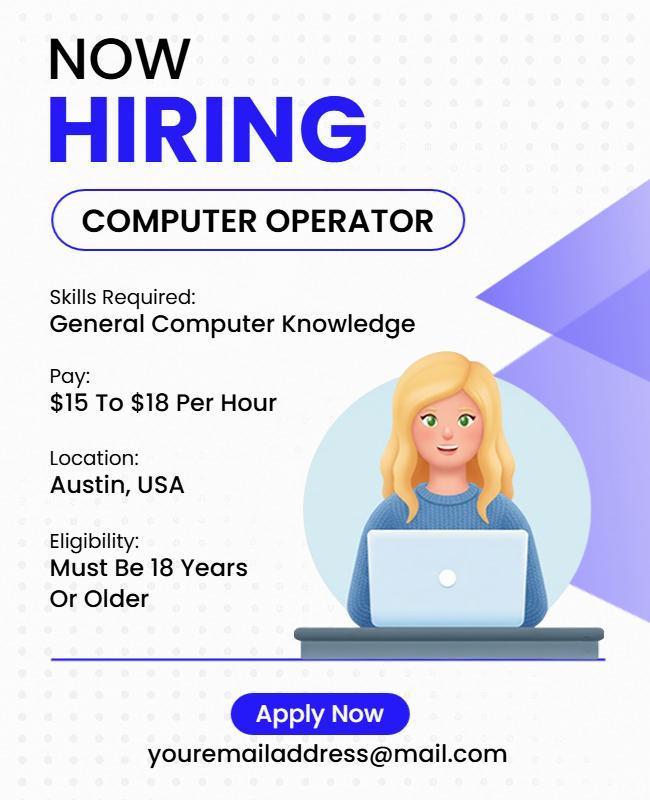 Recruitment Announcement for Computer Operator Flyer Template