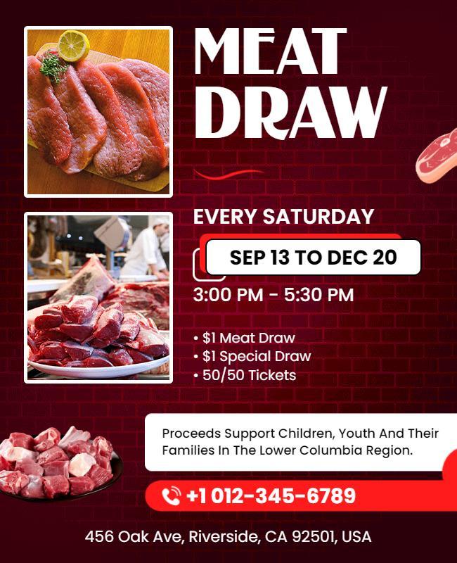 Red Themed Meat Draw Fundraiser Event Flyer Template