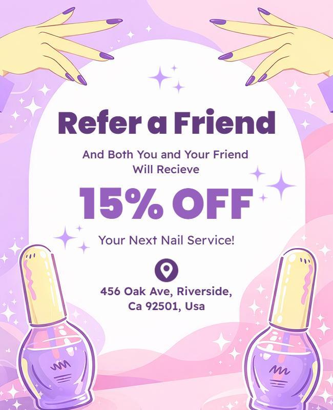 Refer Friend Nail Service Discount Offer Flyer Template