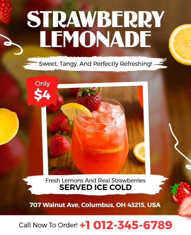 Refreshing Strawberry Lemonade Beverage Flyer Template