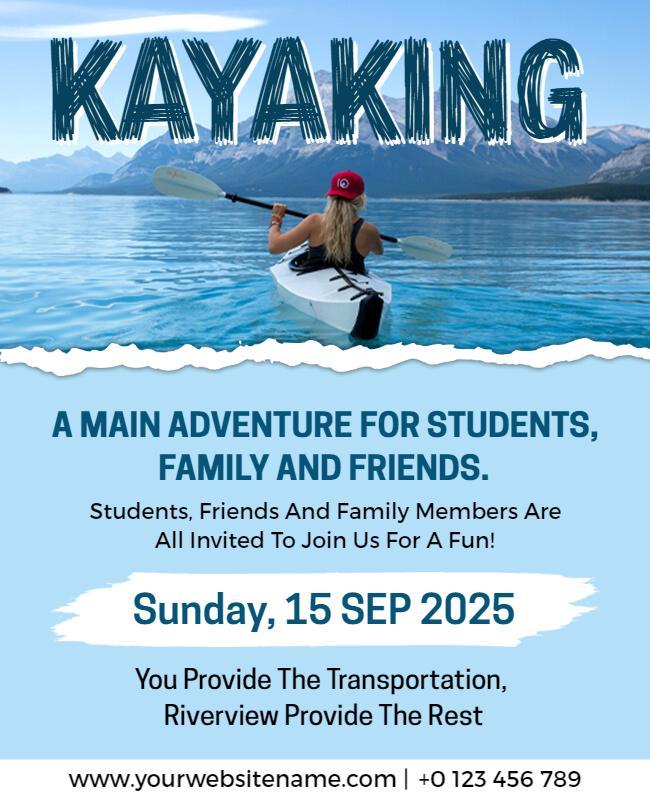 Relaxing Blue Kayaking Adventure for Family and Friends Poster Template