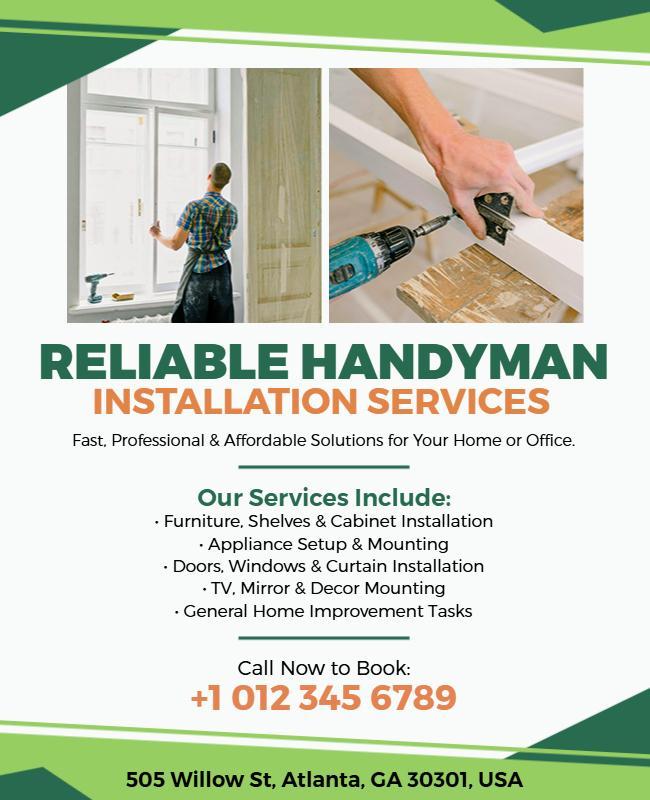Reliable Handyman Services Installation Flyer Template