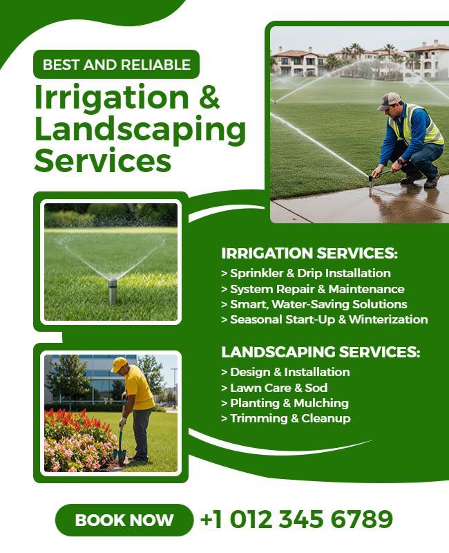Reliable Irrigation and Landscaping Services Promotional Flyer Template