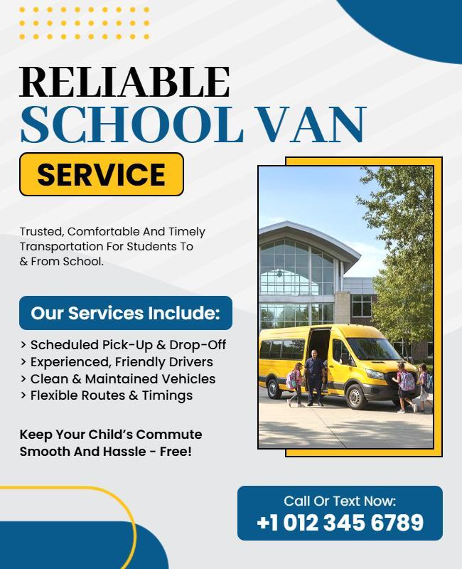 Reliable School Van Transportation Service Flyer Template