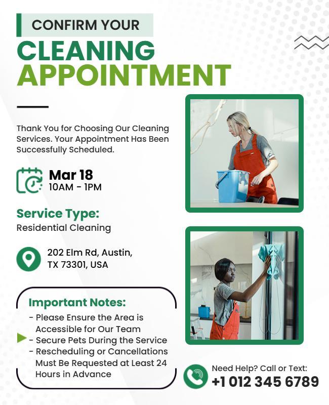 Residential Cleaning Service Appointment Confirmation Flyer Template