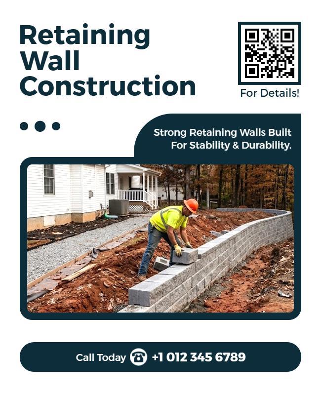 Residential Retaining Wall Construction Services Poster Template